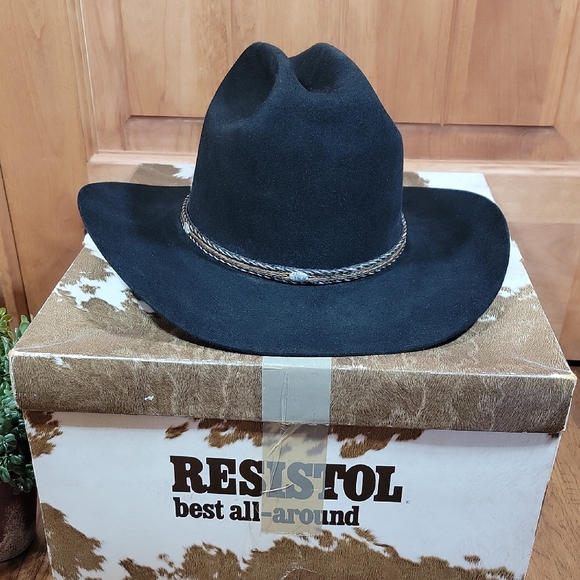 Resistol | Accessories | Vintage Resistol 4xxxx Beaver Black Cowboy Hat ...